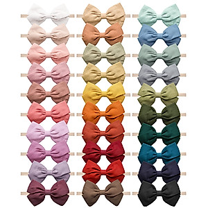 30 Pcs Baby Headbands Girls Hair Bows Nylon Hairbands with Linen Bows Handmade Head Accessories for Infant Newborn Toddlers Kids