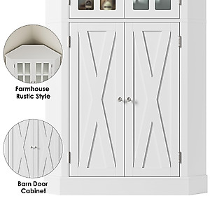 BOTLOG 67" Corner Cabinet, Tall Corner Storage Cabinet with 4 Doors, Corner Cabinet with Spacious Top, Curved Profile Design, Space Saver for Bathroom, Living Room, Kitchen, Modern White