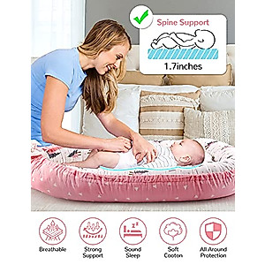 GIEFRNE Baby Lounger Baby Nest Co-Sleeping for Baby 0-12M, Soft Breathable Cotton Adjustable Newborn Bassinet Mattress Portable Infant Floor Seat Baby Registry Search (Pink)