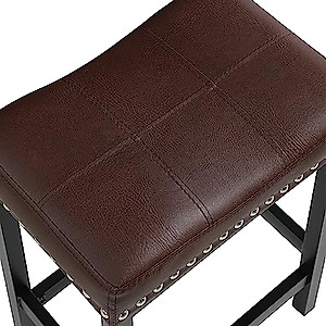 OUllUO Single Bar Stools, 24" Counter Height Bar stools, PU Leather Bar Stools for Kitchen Counter, Modern Metal Base Padded Saddle Barstool with Nailhead Trim Stools for Island,Brown,918BR1