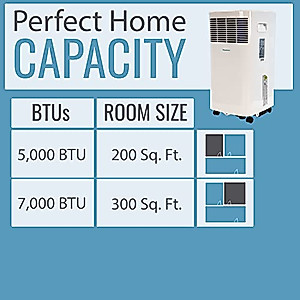 Keystone 5,000 BTU Portable Air Conditioner, Cools Rooms Up to 200 Sq. Ft., with Remote Control, LED Display, 24H Timer, Dehumidifer, Wheels, and 3-Speeds
