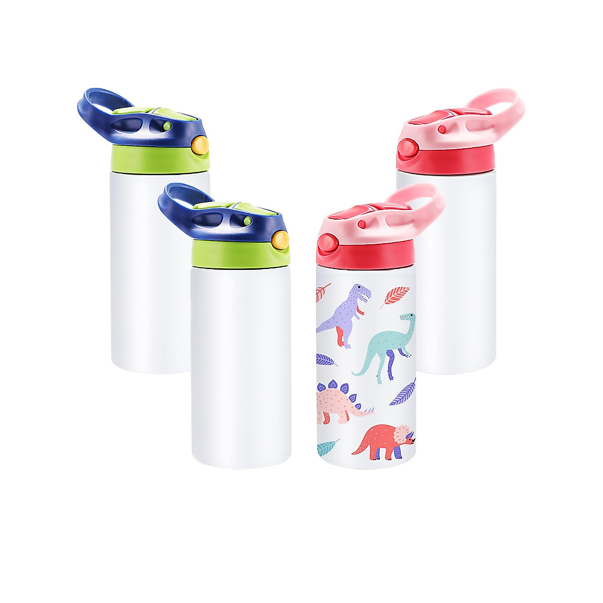 OFFNOVA 12oz Kids Sublimation Tumbler, Kids Sublimation Tumbler Blank with with One-click Pop-up Straw and Handle, Children Sublimation Cups for Milk, Soda, Juice, Drinks (4 Pack)