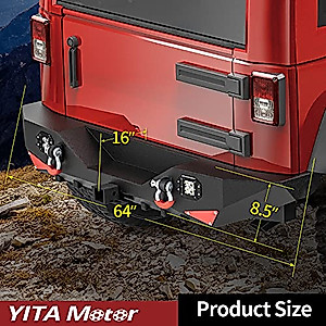 YITAMOTOR Front & Rear Bumper Compatible for Jeep Wrangler 2007-2018 JK & JKU Unlimited (2/4 Doors) w/LED Light & 2 x D-Rings & Winch Plate & Fog Holes & 2" Hitch Receiver