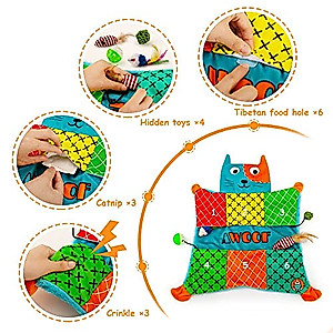 AWOOF Cat Mat, Cute Soft Catnip Mat, Cat Activity Mat Machine Washable Catnip Toys Interactive Cat Toys for Indoor Cats, Self-Warming Crinkle Mat Cat Blanket for Small Medium Large Cats with 7 Pockets