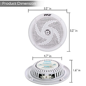 Pyle Marine Speakers - 4 Inch 2 Way Waterproof and Weather Resistant Outdoor Audio Stereo Sound System with 100 Watt Power and Low Profile Slim Style Design - 1 Pair - PLMRS4W (White)