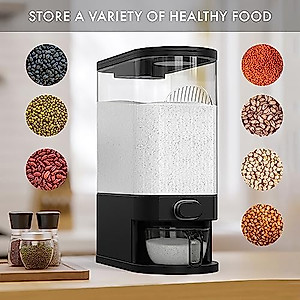 Retail Blade - 25lb Black Rice Dispenser, Measuring Cup & Sponge. Airtight Grain, Bean & Rice Container. NEW Clear Black Design. Easy To Use Grain Dispensing Storage Container For Kitchen