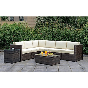 PayLessHere Wicker Side Coffee Table,Outdoor Side Tables with Square Glass Top and Storage Bistro Table Patio Furniture End Tables Garden Table Grey (Large)