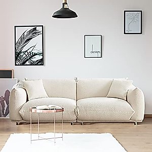 Funkeen Modular Sectional Sofa Couch Furniture Comfy Lambs Wool Fabric 3 Seat Loveseat Sofa Small Mid Century Modern couches for Small Spaces Living Room Bedroom Apartment Office - White