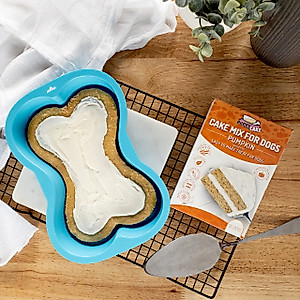 Puppy Cake Mix Dog Birthday Cake Kit, with Bone Silicone Pan and Candles (Pumpkin, Blue) Made in USA