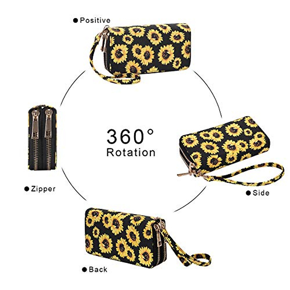 XEYOU Double Zipper Long Clutch Wallet Cellphone Wallet for Women with Removable Wristlet Strap for Credit Card, Cash, Coin, Bill