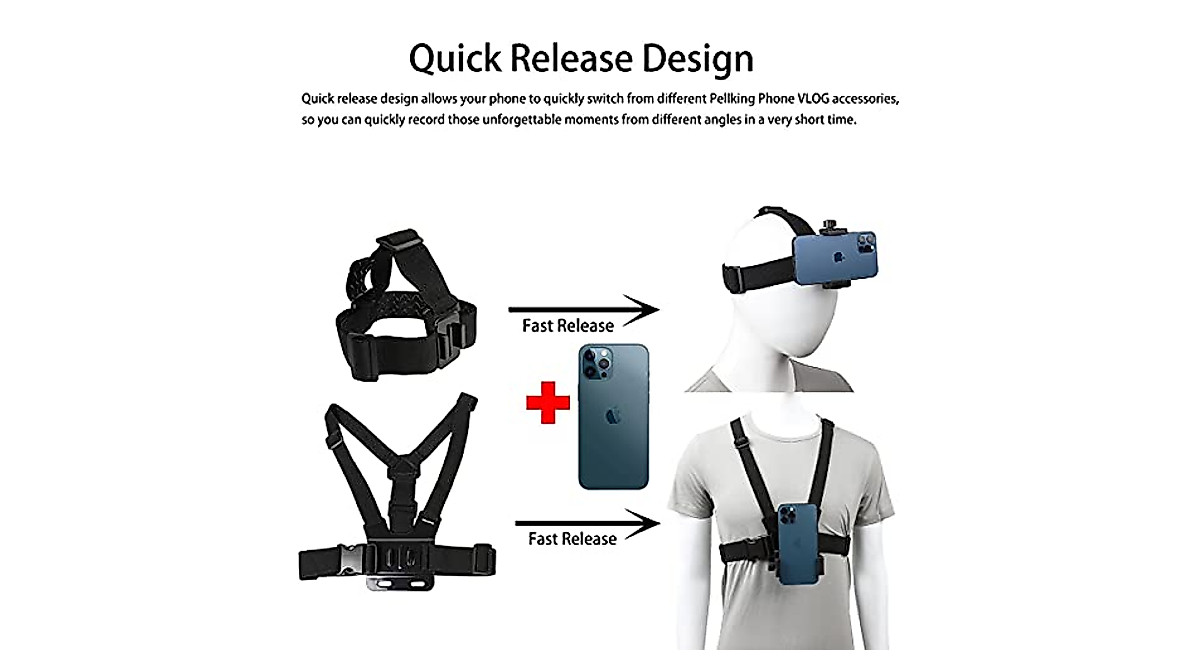 PellKing Mobile Phone Chest & Head Strap for POV/VLOG & Action Cams