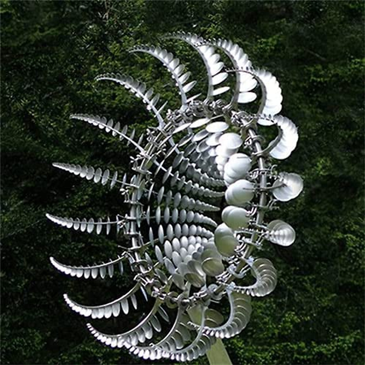 Magical Metal Windmill, 3D Wind Spinners, Windmills Wind Spinner for Yard and Garden, Wind Catchers Metal Outdoor Patio Decoration (Round-Sliver)