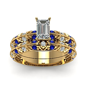 Emerald Cut Diamond Wedding Ring Sets with White Diamond in 14K Yellow Gold Birthstone Handcrafted Lightweight Modern Design Eternity Love and Promise Birthday Gift