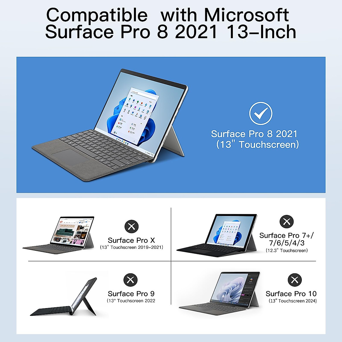 XIWMIX Microsoft Surface Pro 8 Case with Keyboard 2021, 7-Color Backlight Magnetic Detachable Wireless Bluetooth Keyboard with Slim Lightweight Protective Cover Case for Surface Pro 8 13" 2021 Tablet