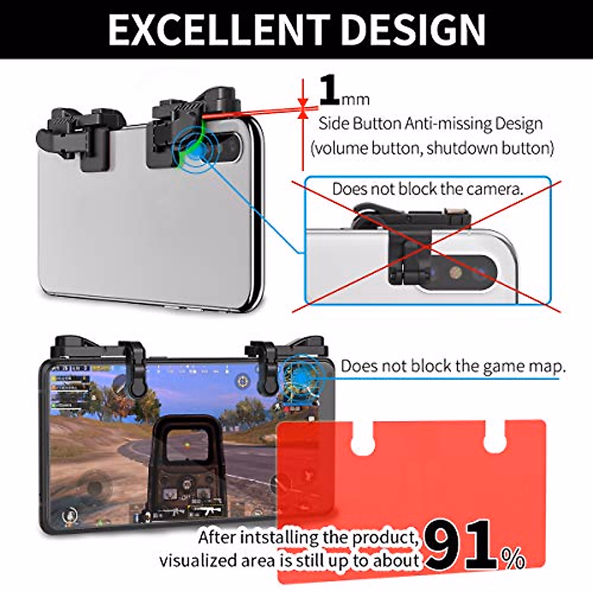 IFYOO Mobile Game Trigger, Mobile Gaming Controller Compatible with PUBGG/Fortnitee/Call of Duty Mobile, Z108 Aim & Fire Triggers for iPhone and Android Phone, 1 Pair with 2 pcs Finger Sleeves