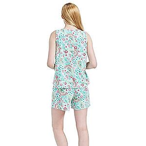 CHUNG Women's Cute Cotton Pajama Set Cartoon Tank Tee Shorts Sleepwear Summer Plus Size, GreenPaisley, Medium