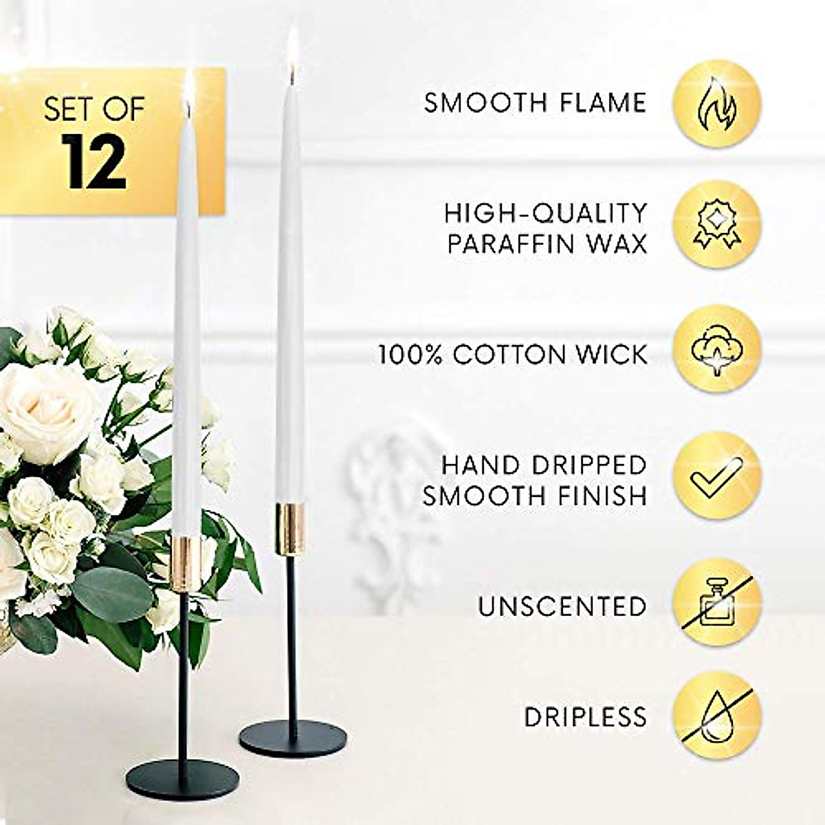 Dripless Taper Candles 10" Inch Tall Wedding Dinner Candle Set of 12 (Navy Blue)