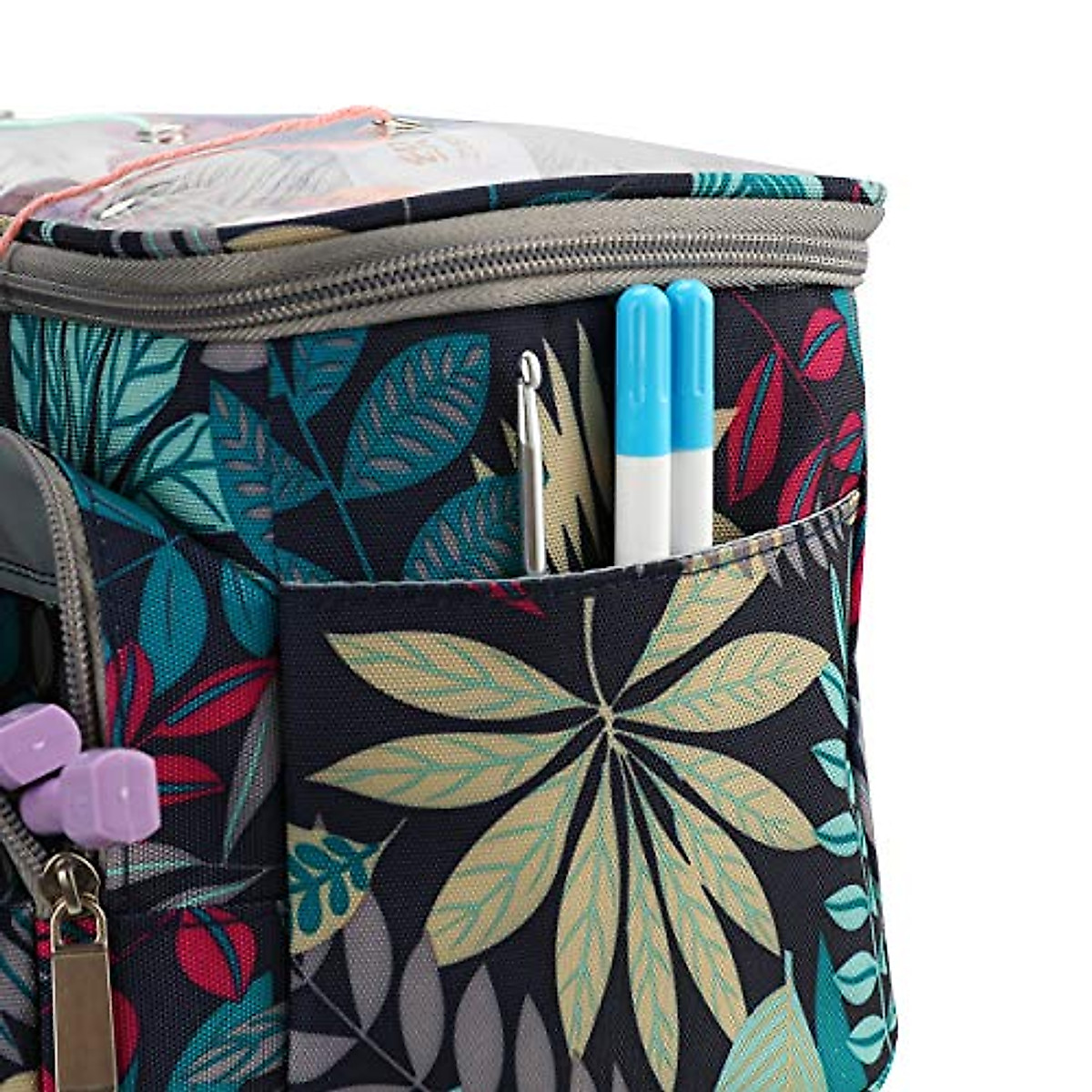 Yarn Storage Tote with Mini Yarn Drum, Knitting Bag Organizer Crochet Tote Bag for Yarn Storage,Dust-Proof Transparent Top,3 Large Grommets for Tangle Free,Sewing and Knitting Supplies