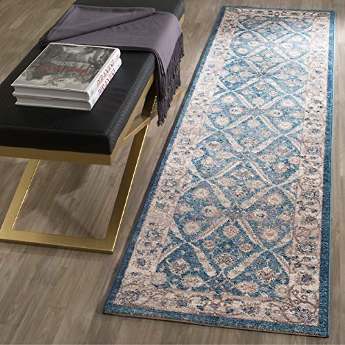 SAFAVIEH Sofia Collection 9' x 12' Blue / Beige SOF378C Vintage Oriental Distressed Non-Shedding Living Room Bedroom Dining Home Office Area Rug