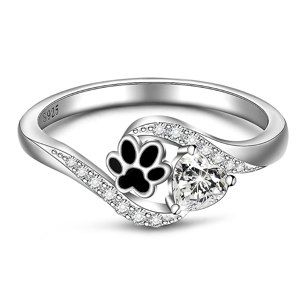LOVGIFSET Dog Cat Paw Print Ring Pawprint Ring for Women Paw Rings Sterling Silver Paws Prints On My Heart Puppy Pet Jewelry Size 9