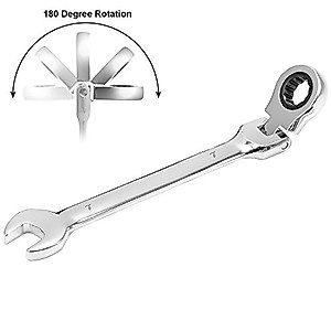 KINJOEK 2 PCS 7mm 12PT Flex Head Ratchet Wrench, Metric Ratcheting Wrench Set with 5° Movement and 72 Teeth for Projects with Tight Space
