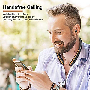 Bluetooth Retractable Headphones, Wireless Earbuds Neckband Headset Noise Cancelling Stereo Earphones(Orange)