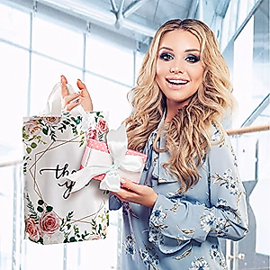 Frienda Floral Thank You Gift Bags,12 x 15 Inch Thank You retail Bags,Plastic business bags with Handle for shopping Present Wrapping,2.76 Mil Thick (50 Pieces)