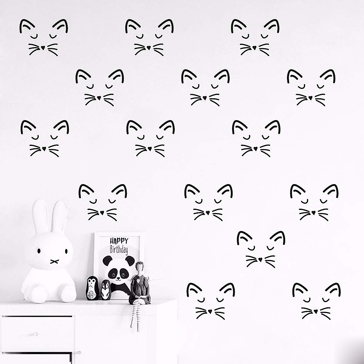 JUEKUI Set of 36 Cat Pattern Wall Decal Cat Lover Gift Nursery Decor Girls Room Decor Animal Art Vinyl Wall Sticker WS44 (Black)