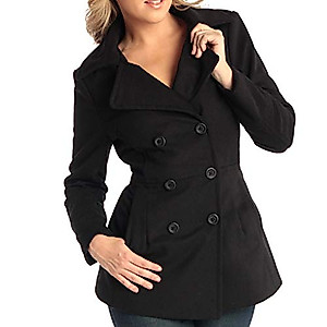 Alpine Swiss Emma Women's Wool Peacoat – Double-Breasted 3/4 Length Overcoat, Stylish & Warm Blazer for Fall & Winter Black Large