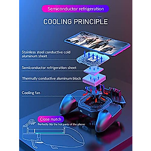 TEESSO PUBG Gaming Controller, Gaming Triggers, Mobile Phone Cooler, 6 Fingers Shooting Triggers with Cooling fan, Semiconductor Radiators, Joystick for iPhone,compatible with Call of Duty, Fortnite