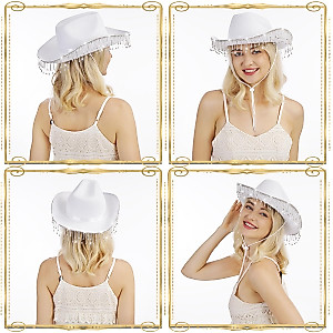 quescu Bridal Cowboy Hat and Veil Bachelorette Party,White Cowgirl Hat Wedding Bridal Shower Decoration (Style 2)