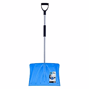 Superio Snow Shovel for Driveway, Stairs, Car Snow Removel Scooper Shovel Snow Pusher Sturdy Heavy Duty Plastic with Wooden Metal Handle (Blue-A)