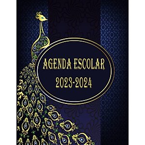 Agenda Escolar 2023-2024: Semana vista A4, 1 Semana en 2 páginas, de septiembre de 2023 a julio de 2024, para niño, niña, estudiante, universidad, ... portada de Pavo real (Spanish Edition)