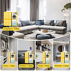 ZSZMFH 15 Pack Moisture Absorber & Max Odor Eliminator Hanging Bag, Charcoal Smell Remove Damp Musty Smell,Hanging Closet Dehumidifier Bags with 25g of Activated Charcoal (220g/pack) Yellow