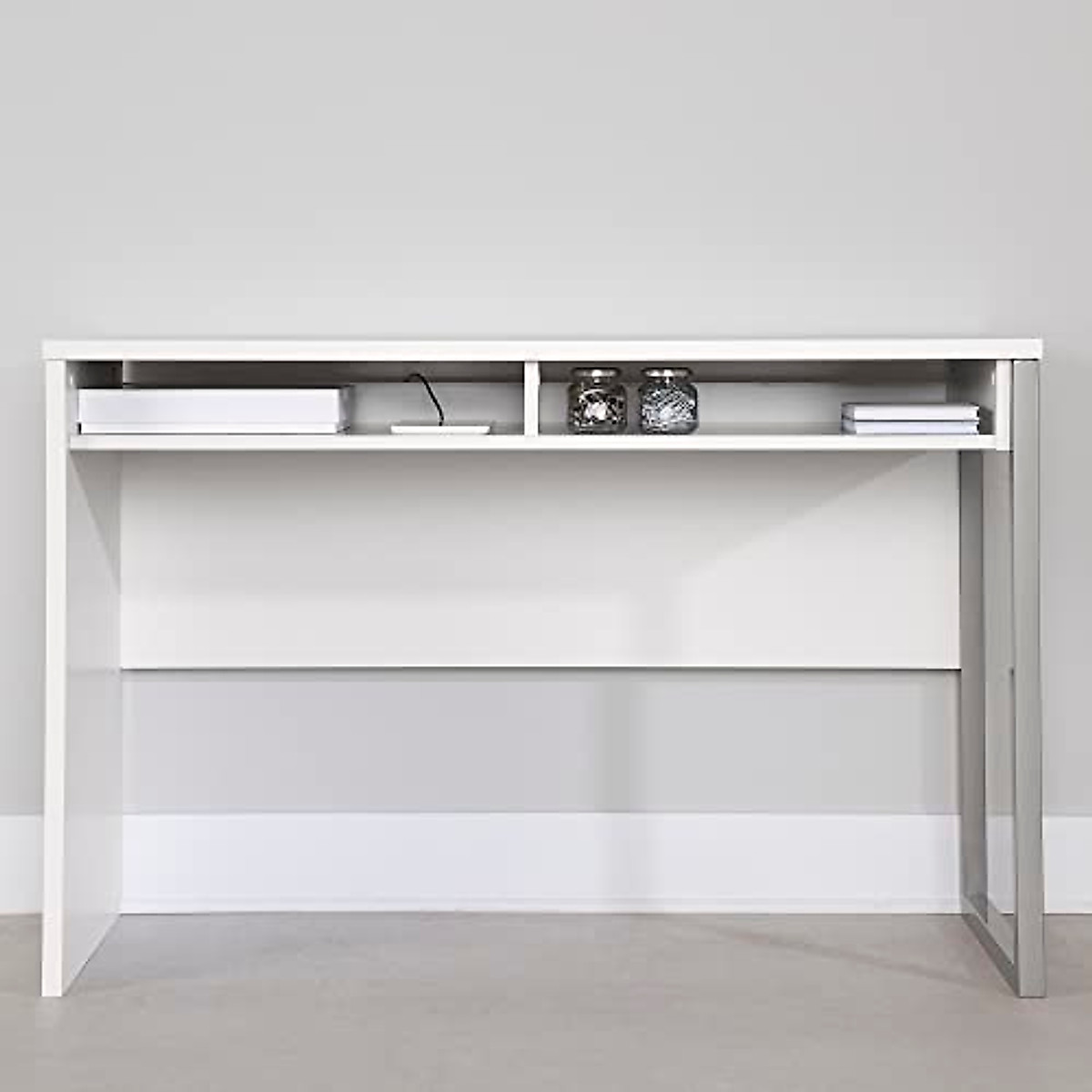 Interface Desk – Sleek Metal Finish – Open Storage for Laptop and Tablet – Pure White - by South Shore
