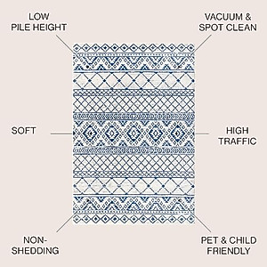 JONATHAN Y MOH103A-8 Moroccan Hype Boho Vintage Tribal Cream/Blue 8 ft. x 10 ft. Area-Rug, Bohemian, Easy-Cleaning, for Bedroom, Kitchen, Living Room, Non Shedding