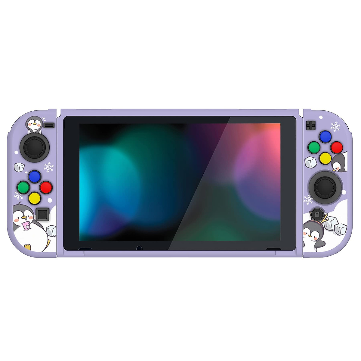 PlayVital ICY Cube Penguin ​Protective Case for Nintendo Switch, Soft TPU Slim Case Cover for Nintendo Switch Joycon Console with Colorful ABXY Direction Button Cap