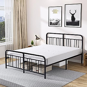 12in Queen Metal Bed Frame, Heavy Duty Platform Bed No Box Spring Needed,Queen Size Solid Steel Bed with Headboard and Footboard Support for 1100LBS, Noise Free, Easy Assembly,Black