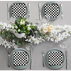 Gift Boutique 100 Black & White Checkered Luncheon Napkins Disposable Paper Checkered Plaid Lunch Napkin for Racing Car Picnic Camping Birthday Party
