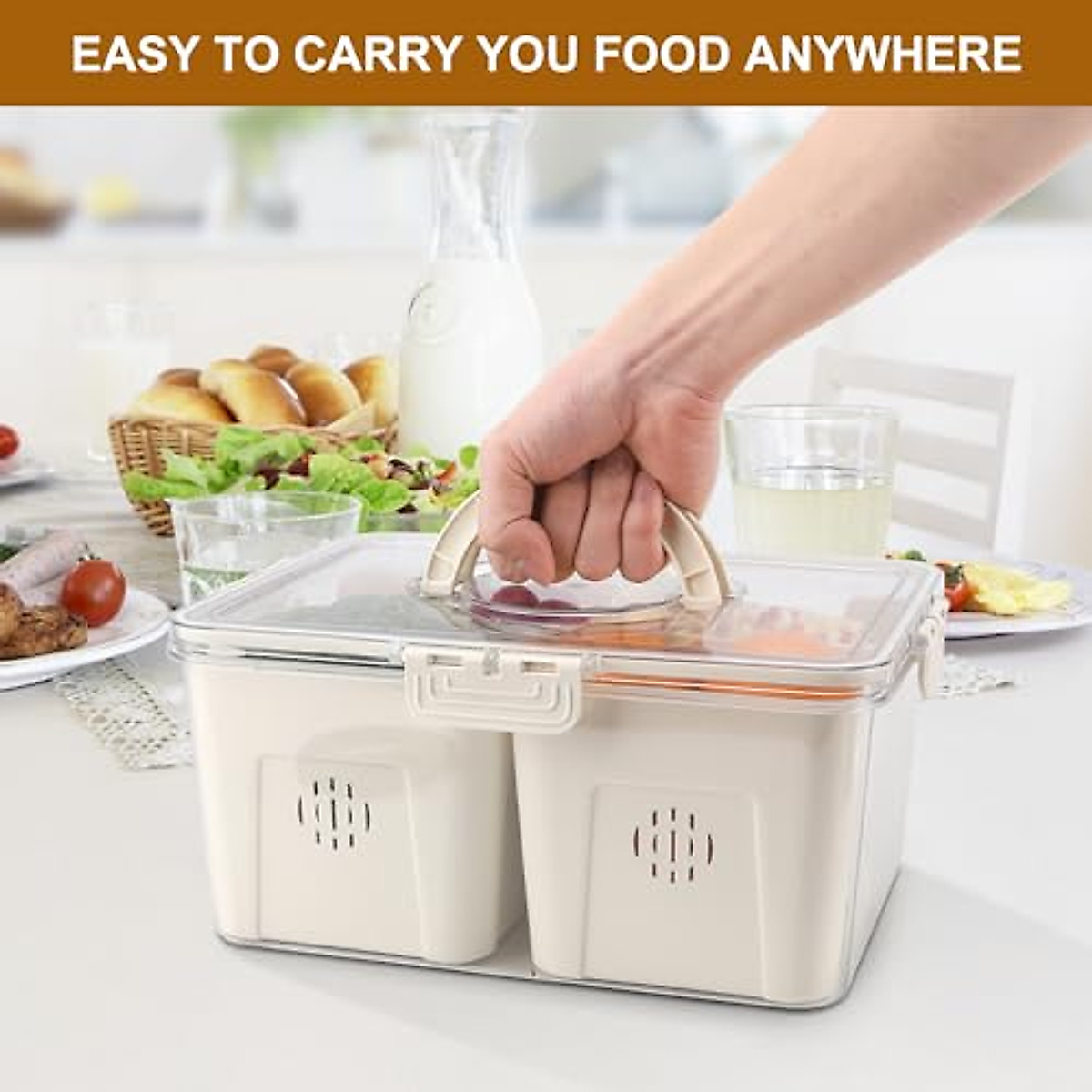 Airtight Fruit Storage Containers for Fridge with Lids & Handle, BPA-Free Food Storage Container with 4 Removable Colanders, Berry Vegetable Fresh Produce Saver, Refrigerator Organizer Bins