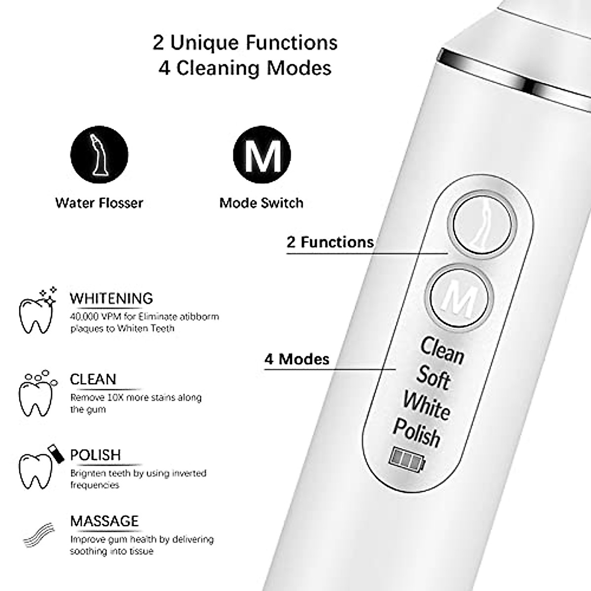 Water Dental Flosser with The Toothbrush Combo,One Device Switch from Sonic Brushing to Water Flossing Ultrasonic Toothbrush 3in1 with Storage Bag for Home and Travel (White 2.0)