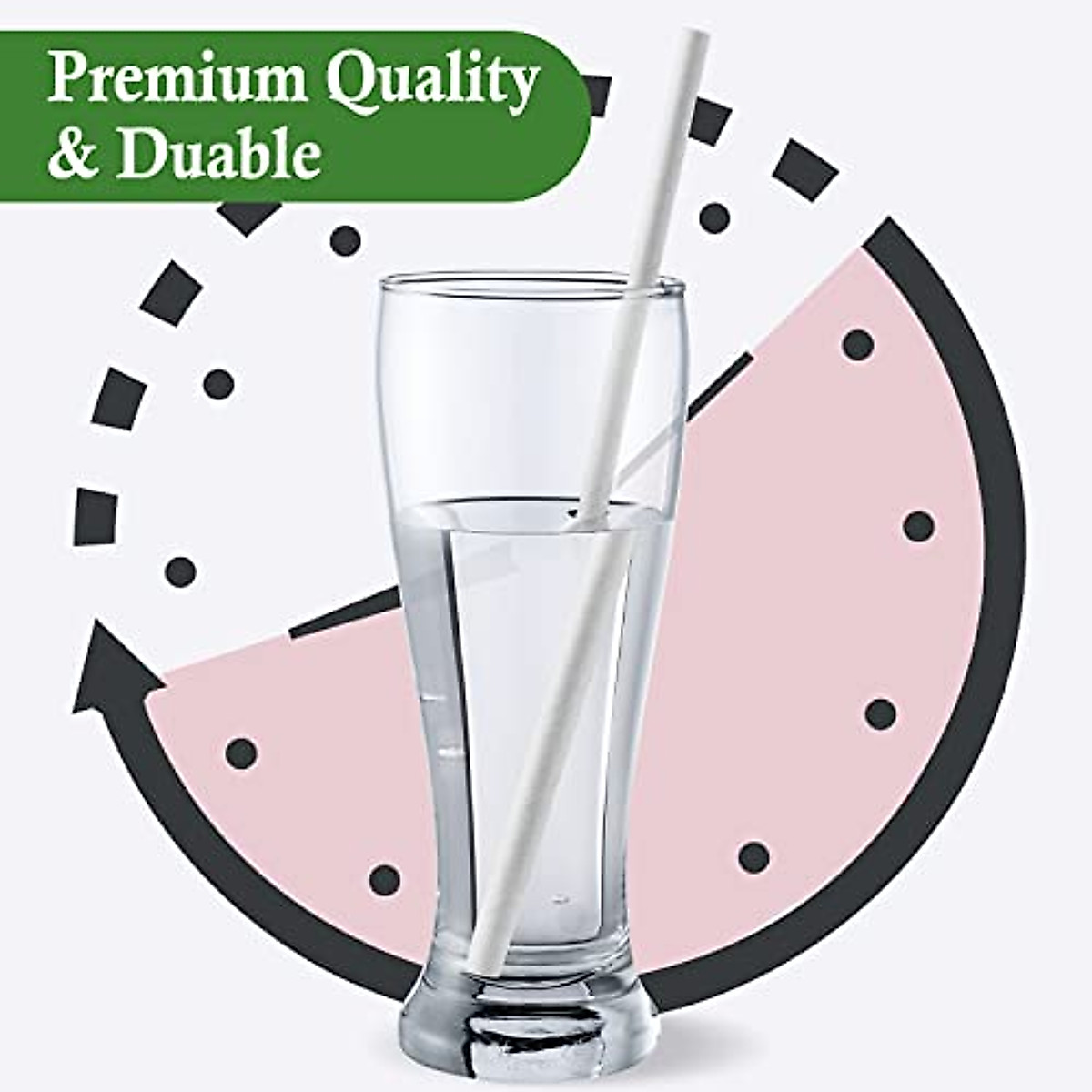 NEEBAKE Paper Drinking Straws - 200Pcs Biodegradable Drinking Stripe (White)