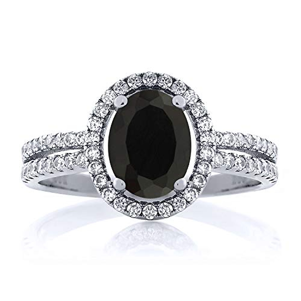 Gem Stone King 925 Sterling Silver 8X6MM Oval Gemstone Birthstone Split Shank Double Halo Engagement Ring | Wedding Band Anniversary Promise Ring For Women