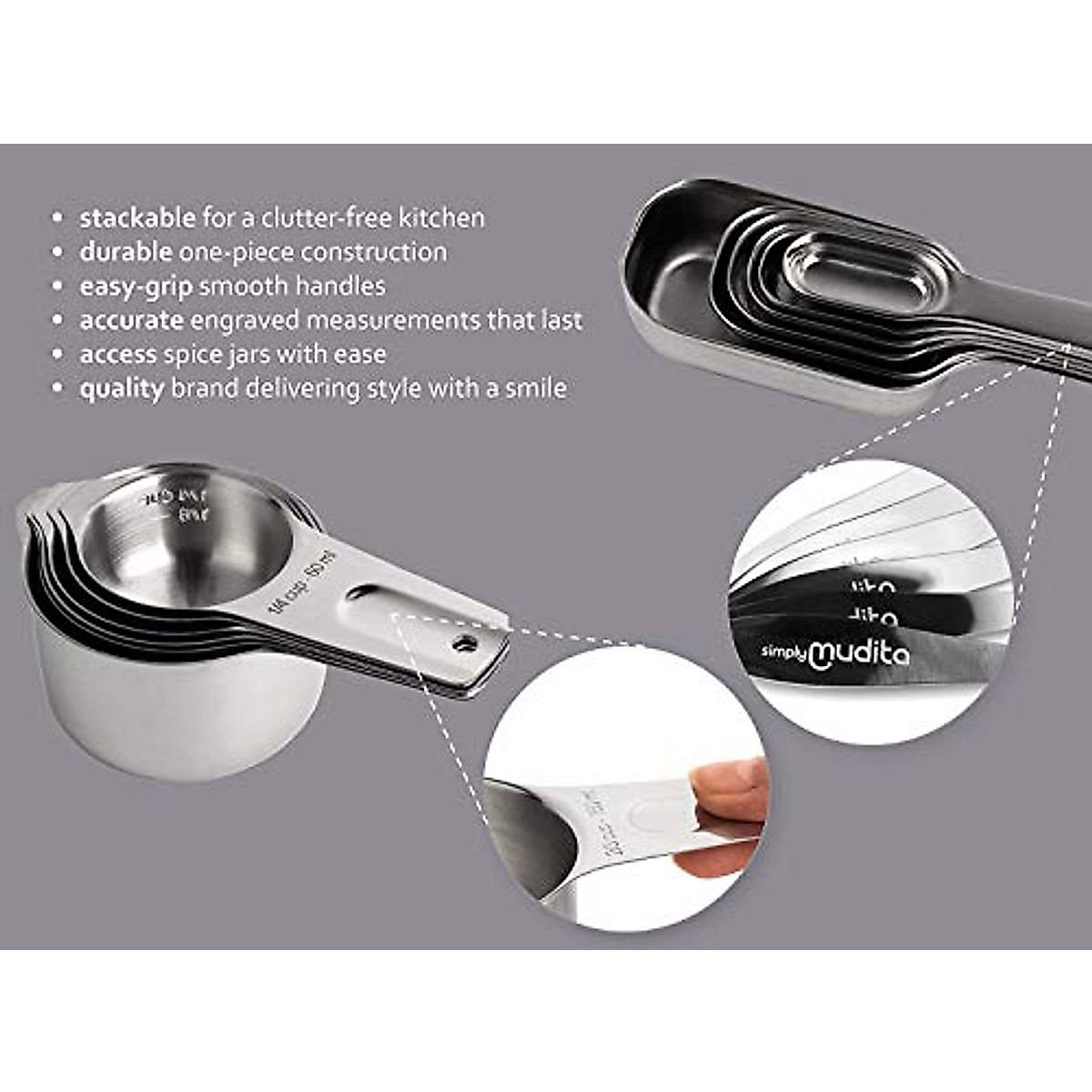Measuring cup and spoon set stainless steel 13 inch 18/8 stainless steel: 7 measuring cups and 5 measuring spoons, with a professional magnetic measurement conversion table