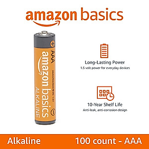 Amazon Basics 100 Pack AAA High-Performance Alkaline Batteries, 10-Year Shelf Life, Easy to Open Value Pack & 48 Pack AA High-Performance Alkaline Batteries, 10-Year Shelf Life
