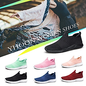 YHOON Women's Walking Shoes - Slip on Sneakers Lightweight Tennis Shoes All Black 9