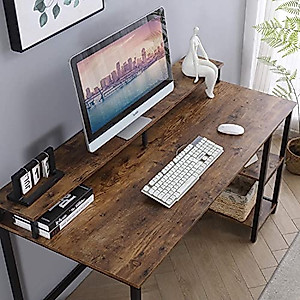 CADMIC 55 Inch Computer Desk Study Writing Table for Home Office, Rustic Style PC Student Desk Easy Assembly, Brown