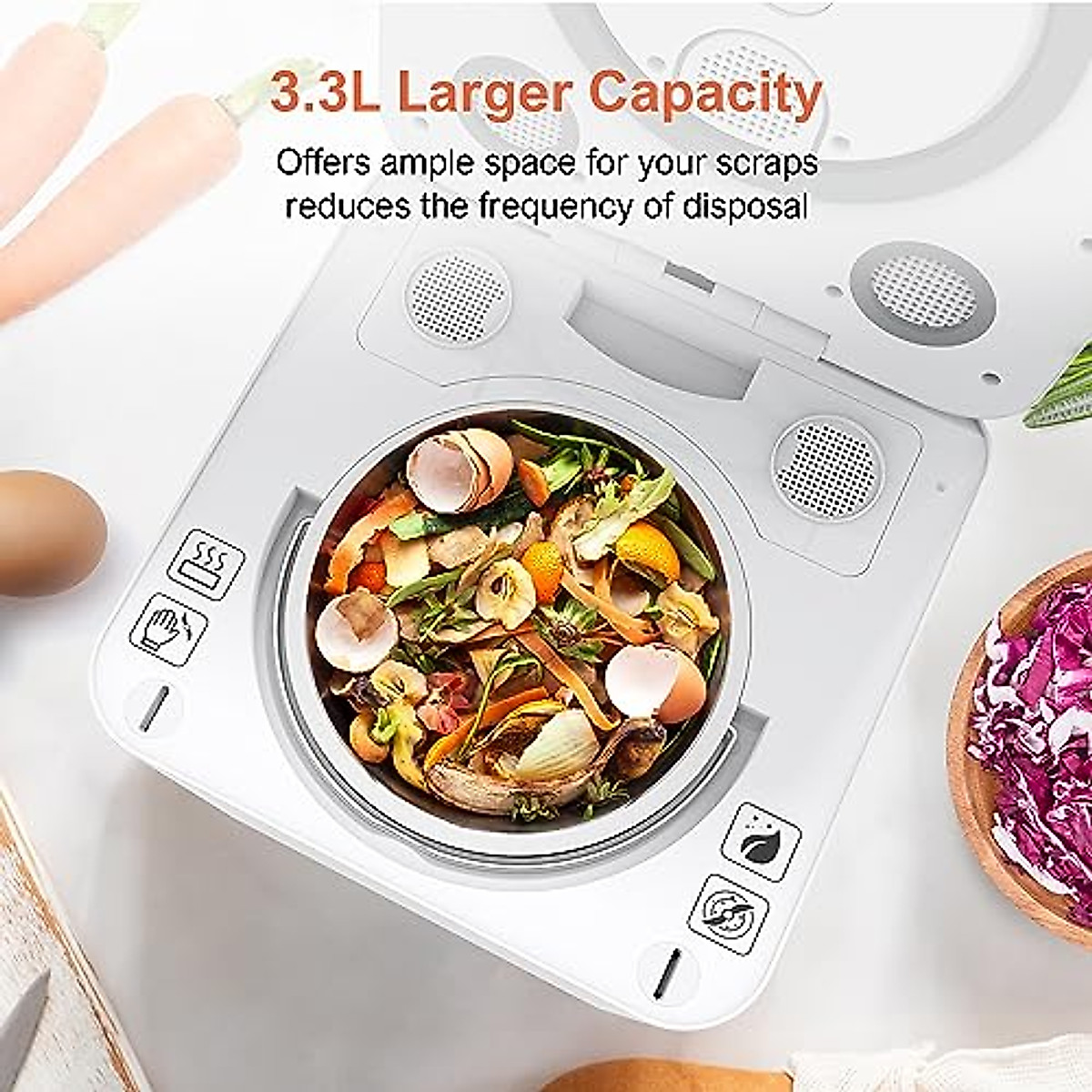 Involly World's First Electric Composter for Kitchen with Auto Clean, 3.3L Capacity Odorless Compost Year-Round with UV Lampe Compost Maker, Turn Food Waste to Compost Fertilizer, Smart LED Screen