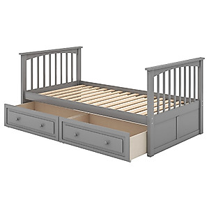 BIADNBZ Twin Over Twin Bunk Bed with Storage Drawers, Wooden Convertible BunkBed into 2 Platform Bedframe, for Kids Teens Adults Bedroom, Gray