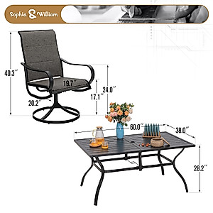 Sophia & William Patio Dining Set 7 Pieces Outdoor Metal Furniture Set, 6 x Patio Dining Swivel Chairs Padded with 1 Umbrella Table 6 Person for Lawn Garden